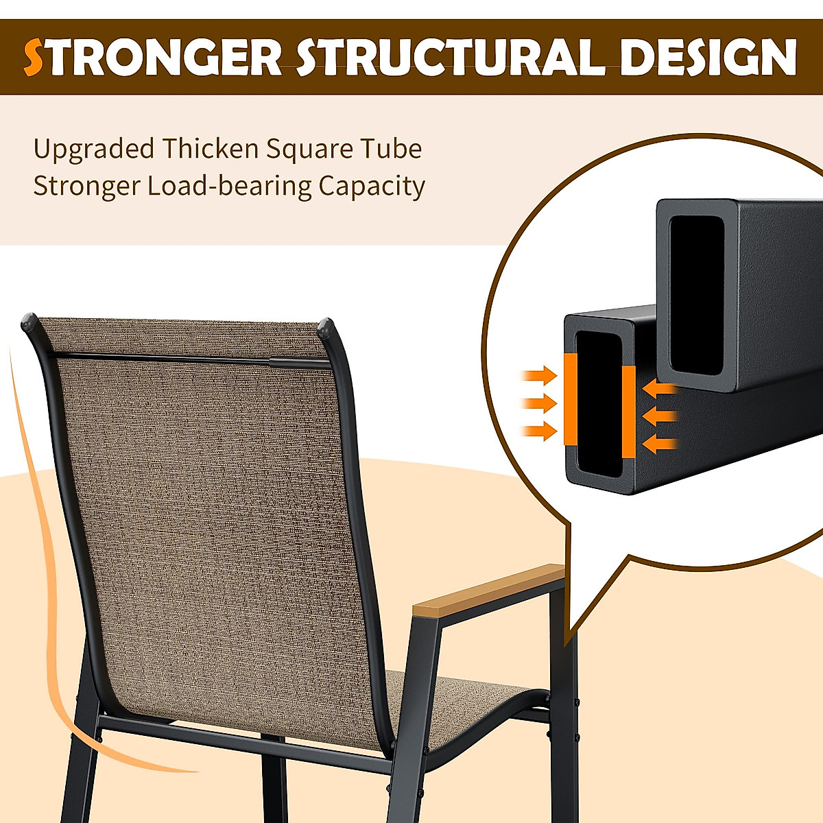 UDPATIO Patio Stackable Chairs Set of 2, Outdoor Dining Chairs with All Weather Breathable Textilene, High Back Metal Frame for Lawn Garden Backyard Deck, Brown