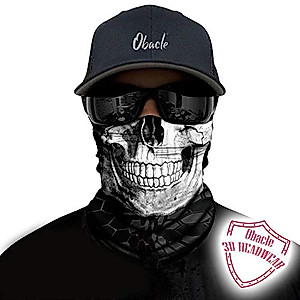 Obacle Skull Face Mask Half for Dust Wind UV Sun Protection Seamless 3D Tube Mask Bandana for Men Women Durable Thin Breathable Skeleton Mask Motorcycle Riding Biker Cycling (Black White Skull)