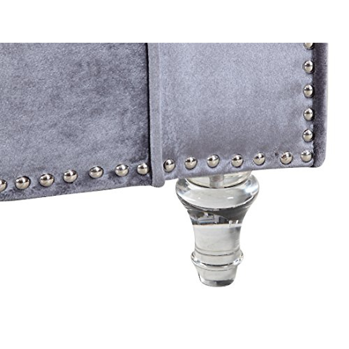 Iconic Home Dylan Velvet Modern Contemporary Button Tufted with Silver Nailhead Trim Round Acrylic Feet Sofa, Grey