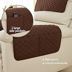 Biiouie 3 Pcs Recliner Couch Covers Arm Covers for Recliner Chair with Storage Pockets Headrest Cushion Armchair Slipcovers Sofa Towel for Recliner Sofa Couch Protector,Brown