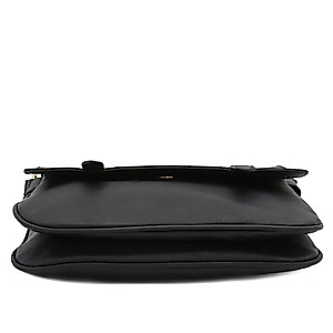 ALYSSA Double Compartment Large Flapover Crossbody Bag with Colorblock Straps (Black/Brown)