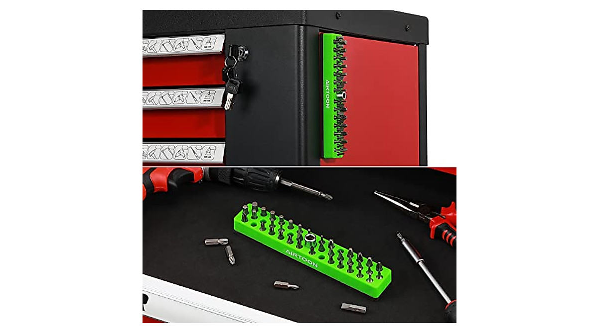 AIRTOON 1/4" Magnetic Hex Bit Organizer - Holds 43 Bits, Green