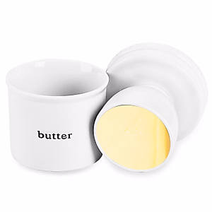 GDCZ Butter Dish With Water Line,Ceramics French Butter Keeper Crock With Lid, White