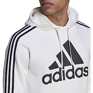 adidas Men's 3-Stripes Fleece Hooded SweatShirt, White-black, Large