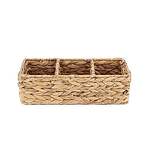 YAHUAN Woven Water Hyacinth Storage Basket Divided Basket with 3-Section Wicker Baskets for Shelves,Handwoven Desk Baskets for Pantry, Coffee Bar, Shelves (Water Hyacinth)