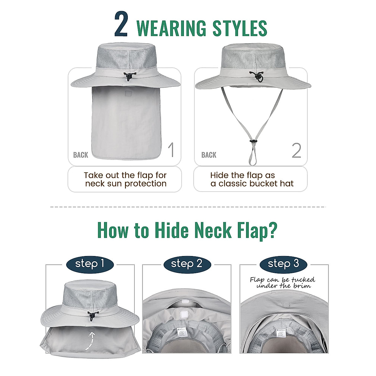 Camptrace UPF 50+ Sun Hats for Men Women Wide Brim Sun Protection Mesh Hat with Neck Flap Fishing Hiking Gardening Hats