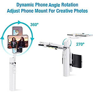 Fugetek 40'' Quadrapod Lighted Selfie Stick Stand, Lightweight 7oz, Wireless Bluetooth Remote, Patented Ultra Stable 4 Legs, 3 Onboard Light Modes, Compatible with iPhone & Android (White)