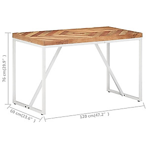 GOLINPEILO Dining Table Solid Acacia and Mango Wood, Kitchen Table of 47.2" x 23.6" x 29.9", Rectangular Dining Table, Industrial Design, with White Powder-Coated Steel Legs -AA