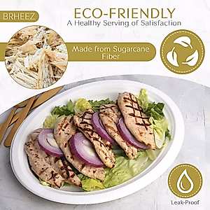 brheez Disposable Oval Paper Dinner Plates (25pk) Heavy Duty Better Than Paper Plates (10"x12.5") Natural, Compostable Disposable Platters, Large Oval Paper Plates-Heavy Duty