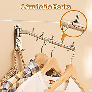 Danpoo Folding Clothes Hanger Rack, Stainless Steel Swing Arm Hook Holder, Clothing Hanging System Drying Closet Storage Organizer Wall Mount Chrome (Silver)