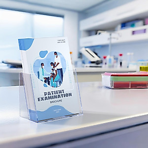 Marketing Holders 2 Pack Brochure Holder for 5.5" Bifolds Clear Acrylic Countertop Literature Organizer Space Saving Slant Back Booklet Dispenser for Trade Shows Expos and Conventions