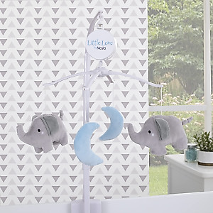 NoJo Little Love Elephant Stroll Gray and Blue Moon Musical Mobile