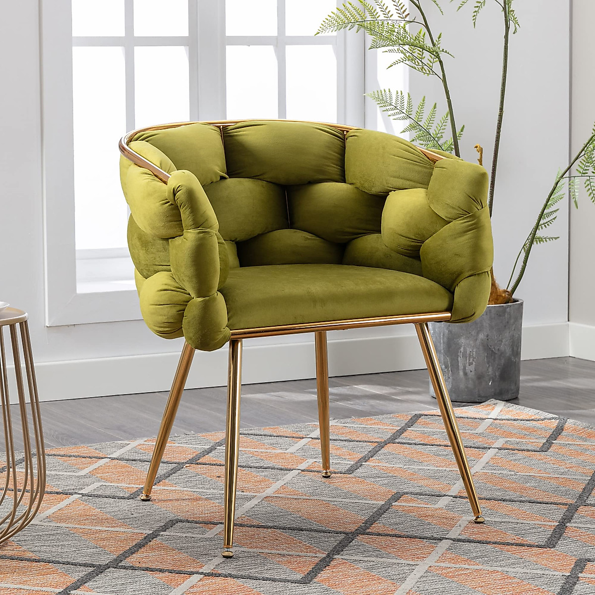 INMOZATA Velvet Accent Chair Set of 2, Comfy Living Room Chair Bedroom Furniture Decore, Single Sofa Chair with Gold Legs Tufted Back Armchair Arm Chair for Vanity Dining Room Chair,Olive Green