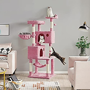 Yaheetech Multi-Level Cat Tree, Large Cat Tower with Condos Platform, Cat House Cat Tree for Medium Cats Pink, 64.5in