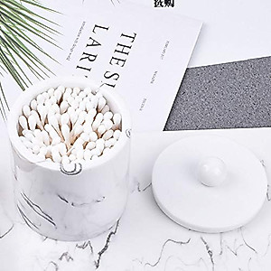 JHNIF Cylindrical Marble Striped Resin Cotton Swab Balls Holder with Lid.
