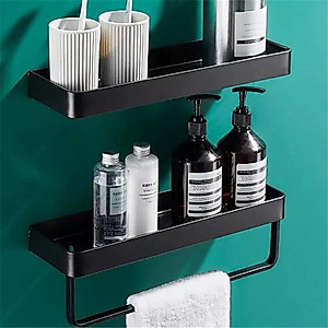 NEYSTYP Bathroom Shelves,Aluminum Wall Shelf Shower Organizer With Towel Bar,Adhesive or Drilling 2-In-1 Installation,12X5 Inches Shower Caddy ​- Gray (12 in)