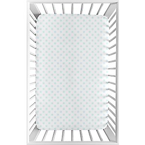 Sweet Jojo Designs Blue and White Polka Dot Girl Fitted Mini Crib Sheet Baby Nursery for Portable Crib or Pack and Play - Watercolor Floral Shabby Chic Collection