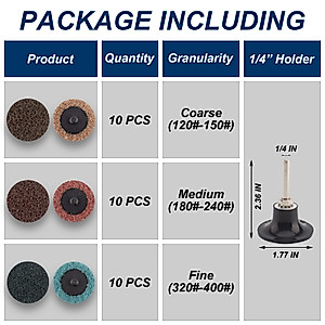 EXQUMART 30 Pcs 2 Inch Sanding Discs with 1/4" Holder, Roll Lock Quick Change Die Grinder Sanding Disc Fine/Medium/Coarse Surface Conditioning Disc Strip Grind Polish Burr Finish Rust Paint Removal