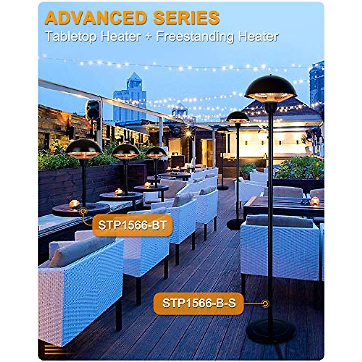 Star Patio Outdoor Heater, Outdoor Heater, 1500W Infrared Heater with Dome Shape and Hammered Bronze Finish, Adjustable Height Outdoor Heater, STP1566-B-S-N1