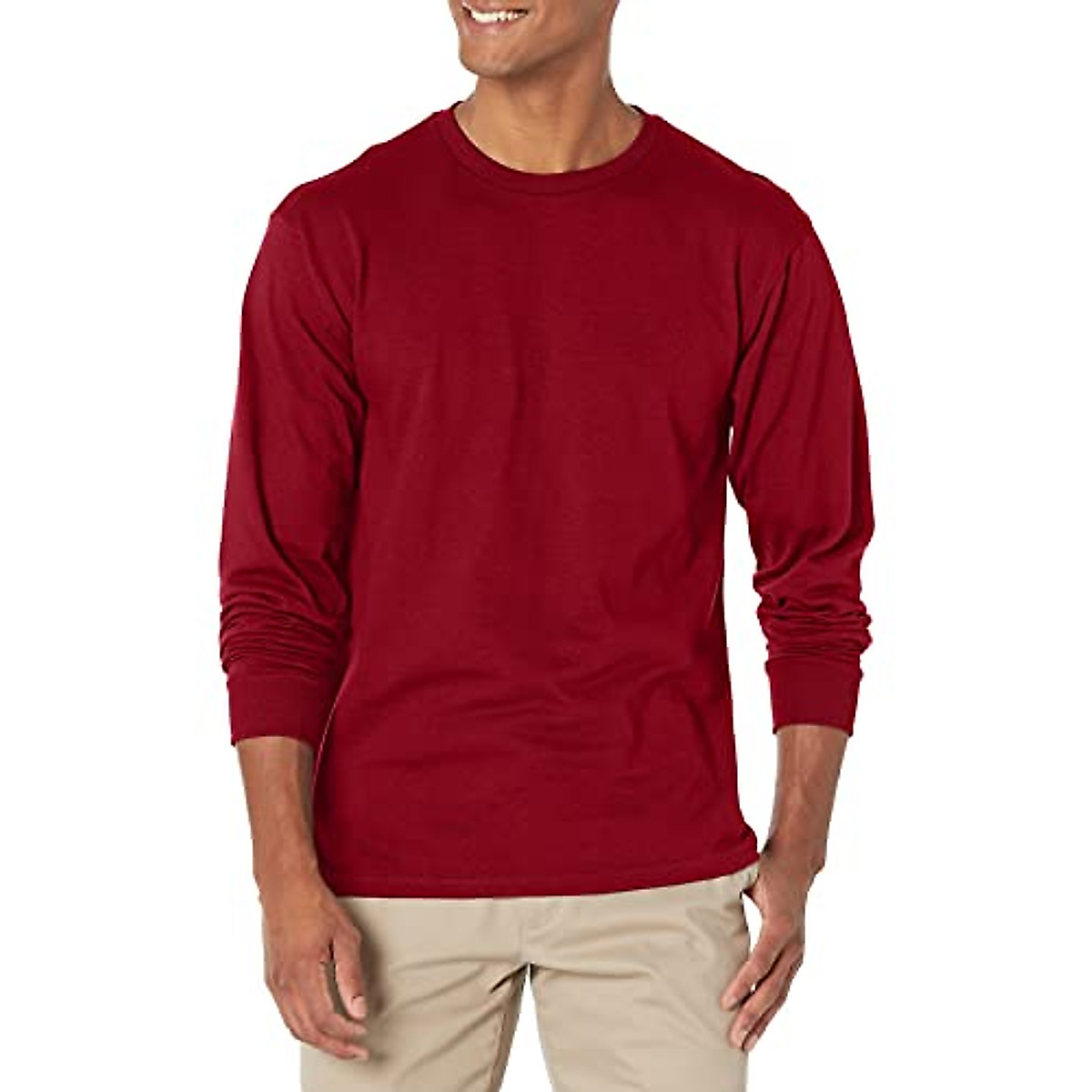 Soffe Men's Long-Sleeve Cotton T-Shirt, Cardinal, Large