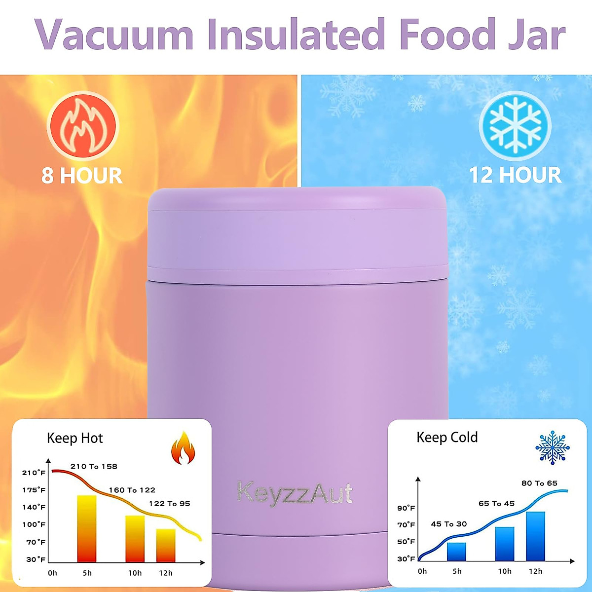 KeyzzAut Insulated Food Container 12oz Vacuum Insulated Food Jar Soup Thermos for Hot and Cold Food Kids Leak-Proof Stainless Steel Lunch Box Food Lunch Container(Purple)