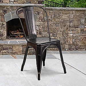 Flash Furniture Commercial Grade 4 Pack Black-Antique Gold Metal Indoor-Outdoor Stackable Chair