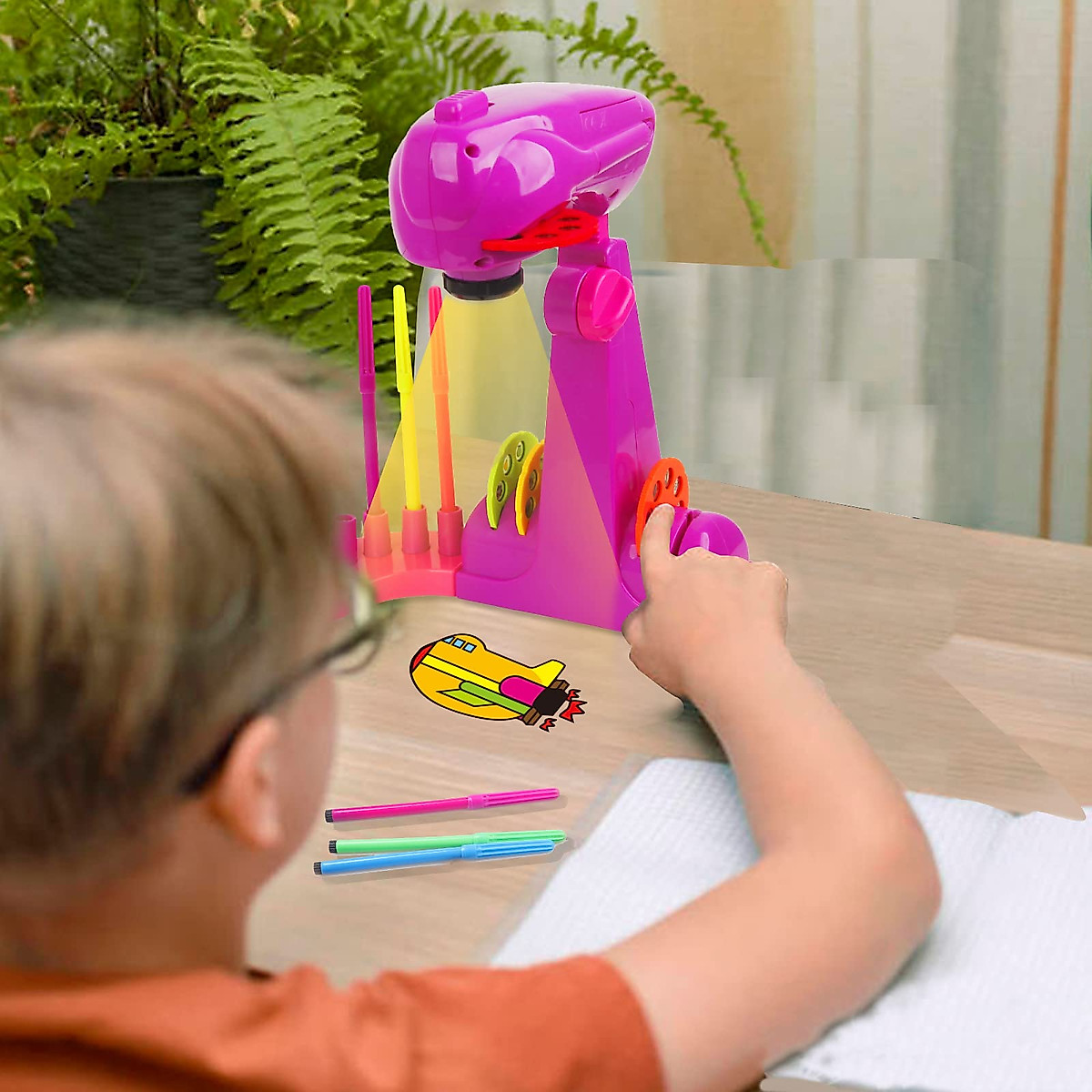 LEERFEI Kids Projection Drawing Toy,Smart Drawing Projector Toys，Trace and Draw Projector for Kids,with 32cartoon patters and 12color Brushes, Kid Learn to Draw and Sketcher (Pink)