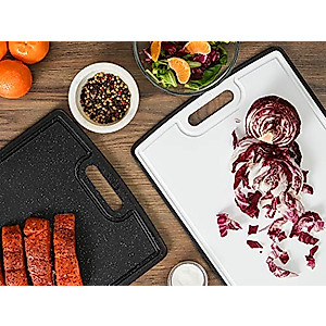 Dexas PolyDuO Reversible Cutting Board, 11 x 14.5 Inches, White and Midnight Granite