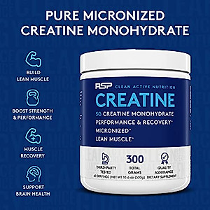 RSP Creatine Monohydrate – Pure Micronized Creatine Powder Supplement for Increased Strength, Muscle Recovery, and Performance for Men & Women, Unflavored, 10.6 Ounce