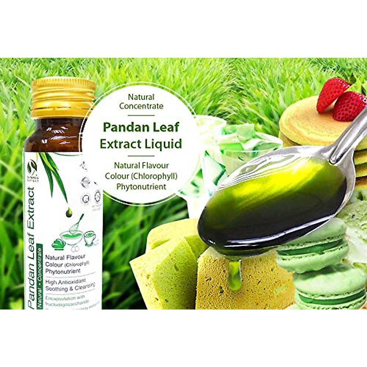 Vanilla of the East, Fresh Natural Asian Gourmet Baking Ingredient, Natural Flavor, Natural Color Chlorophyll of Pandan Leaf Extract Concentrate for Bakery & Beverage (200g) 2 Bottles LY