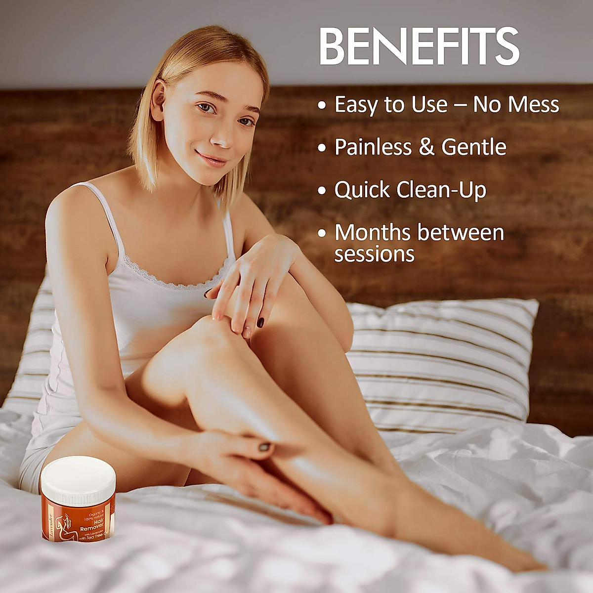 MOOM Organic Sugar Waxing Kit with Lavender & Chamomile - Natural Sugar Hair Removal Glaze with 18 Hair Wax Strips & 4 Applicator Sticks for Face & Body 6 oz.1 Pack