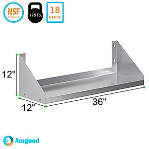AmGood 36 Long X 12" Deep Stainless Steel Wall Shelf with Side Guards | NSF Certified | Appliance & Equipment Metal Shelving | Kitchen, Restaurant, Garage, Laundry, Utility Room