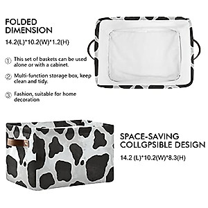 Foldable Storage Basket Cow Pattern Fabric Collapsible Organizer Basket with PU Handles, Decorative Baskets for Shelves Home Closet Bedroom Living Room - 1 Pack