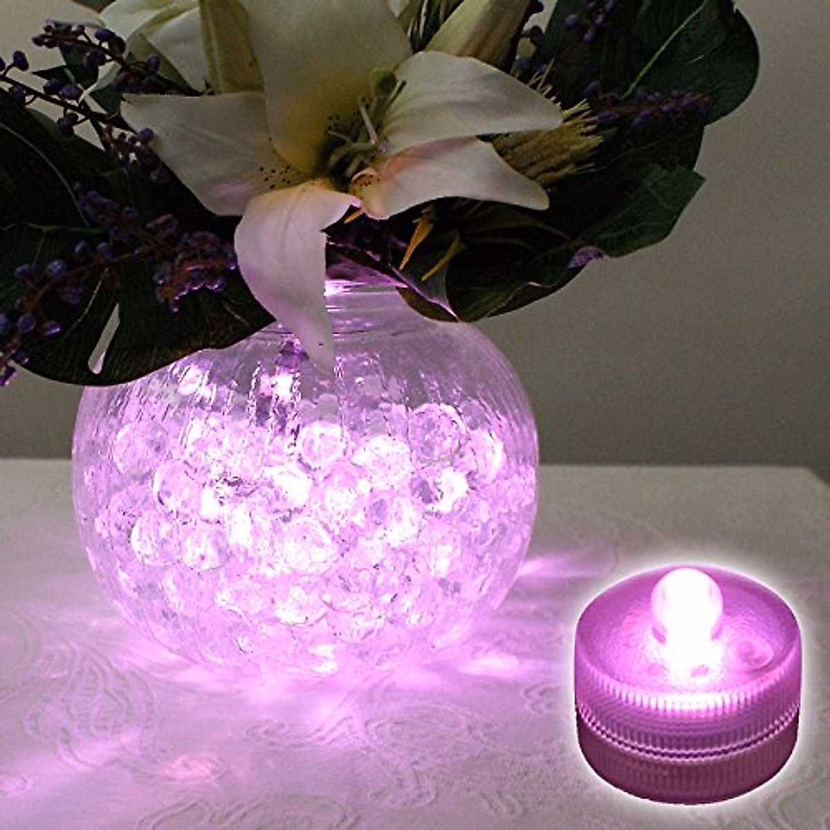 KITOSUN Submersible LED Lights cr2032 Battery Powered Underwater Waterproof LED Tea Light Candles for Events Wedding Centerpieces Vase Floral Xmas Holidays Home Decor Lighting(Pack of 12) (Pink)