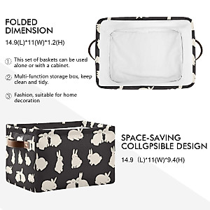HMZXZ Cute Rabbit Bunny Canvas Fabric Storage Basket Collapsible Toys Storage Bin with PU Leather Handles Basket Box Organizer for Wardrobe Closet Shelves Organiser