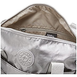 Kipling Womens Women's Charlene Bag, Organize Accessories, Removable Crossbody Strap, Nylon Travel Shoulder Bag, Smooth Silver Metallic, 11.5 L x 8.75 H 6.25 D US