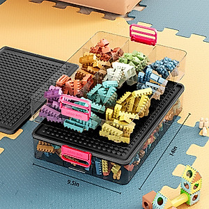 Toys Storage Organizer Bins for Lego, Stackable Toys Organizer, Lego Building Block Storage, Toy Storage Box with 24 Palace Grids, Plastic Stackable Organizer Bins (Black 1Layers)