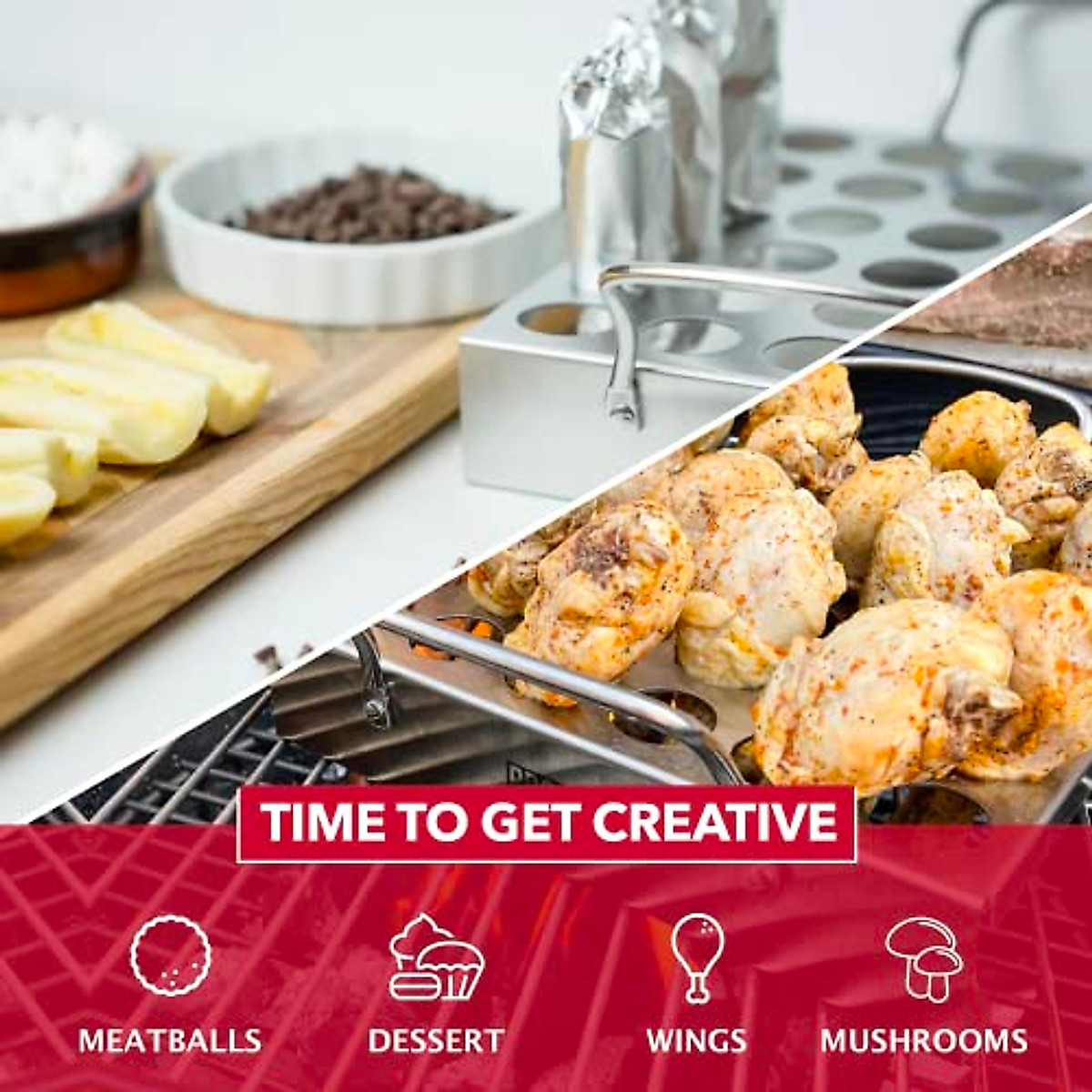 BBQ-Aid Jalapeno Poppers Grill Rack with Handles - Jalapeno Popper Holder for Grill - Easy to Pick Up - Chicken Legs & Wings or Chili - 36 Capacity Racks- BBQ Grill and Smoker Accessories