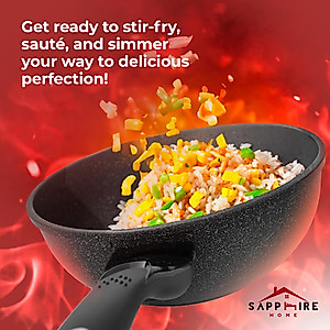 HOME N KITCHENWARE Nonstick Ceramic Wok, Frying Pan - Premium 9-Layered Cookware, Korean Marble-Coated - Easy to Clean Cast Aluminum - Induction Ready for Saute, Stir-Fry, Eggs, Fried Rice 8-Inch