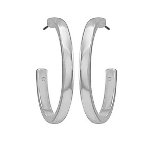 GUESS "Basic" Silver Logo Open Hoop Earrings
