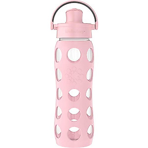 Lifefactory 22-Ounce Glass Water Bottle with Active Flip Cap and Protective Silicone Sleeve, Desert Rose