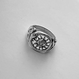 Sterling Silver Large Unisex Sun and Moon Face Ring with Celtic, Celestial, Sky Ring, Sunshine Ring