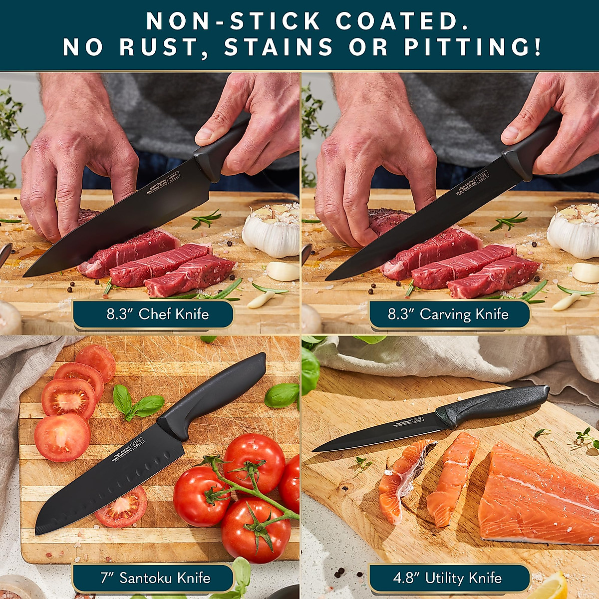 Home Hero Kitchen Knife Set with Sharpener - High Carbon Stainless Steel Knife Block Set with Ergonomic Handles (20 Pcs - Black)