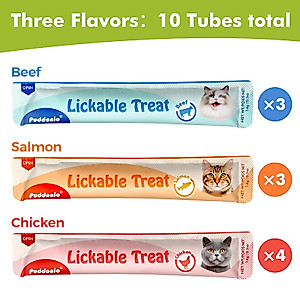 Puddonio High Meat Content Lickable Wet Cat Treats, Healthy Squeezable Soft Puree Cat Snacks - 0.5 Ounces Each Tube, 10 Tubes