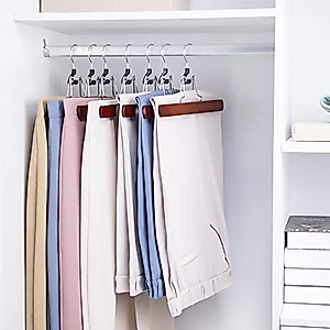 Nature Smile Wooden Non Slip Pants Skirt Hangers, Smooth Finish Solid Wood Jeans Slack Clamp Hangers Hair Extension Hangers (20 Pack Cherry)