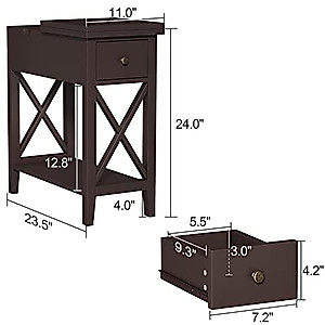 ChooChoo End Table, MDF Material Flip Top Narrow End Table with drawer, Accent Small Side Table Nightstand for Living Room, Bedroom, and Small Spaces - Espresso