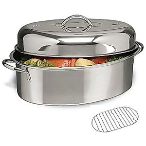 Gibson Home Stainless Steel Top Roast 16-Inch Oval Roaster Pan with Lid and Rack