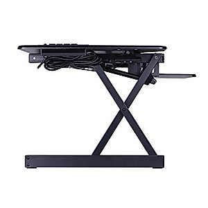Rocelco 46" Height Adjustable Standing Desk Converter - Desktop AC USB Charger - Sit Stand Up Triple Monitor Riser - Tall Computer Workstation - Retractable Keyboard Tray - Black (R DADRB-46-ACUSB)