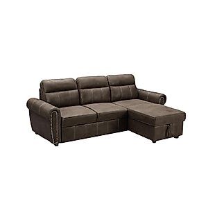 Lilola Home Ashton 96" W Saddle Brown Microfiber Reversible Sleeper Sectional Sofa Chaise