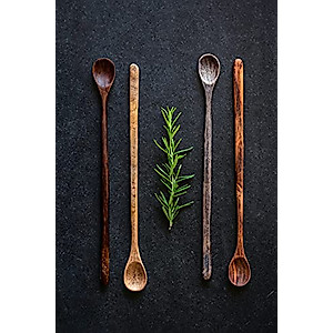 Karma Long Handle Tasting Spoons Set - Long Handle Spoons for Cooking - Wood Kitchen Utensils - Wood - Set of 4